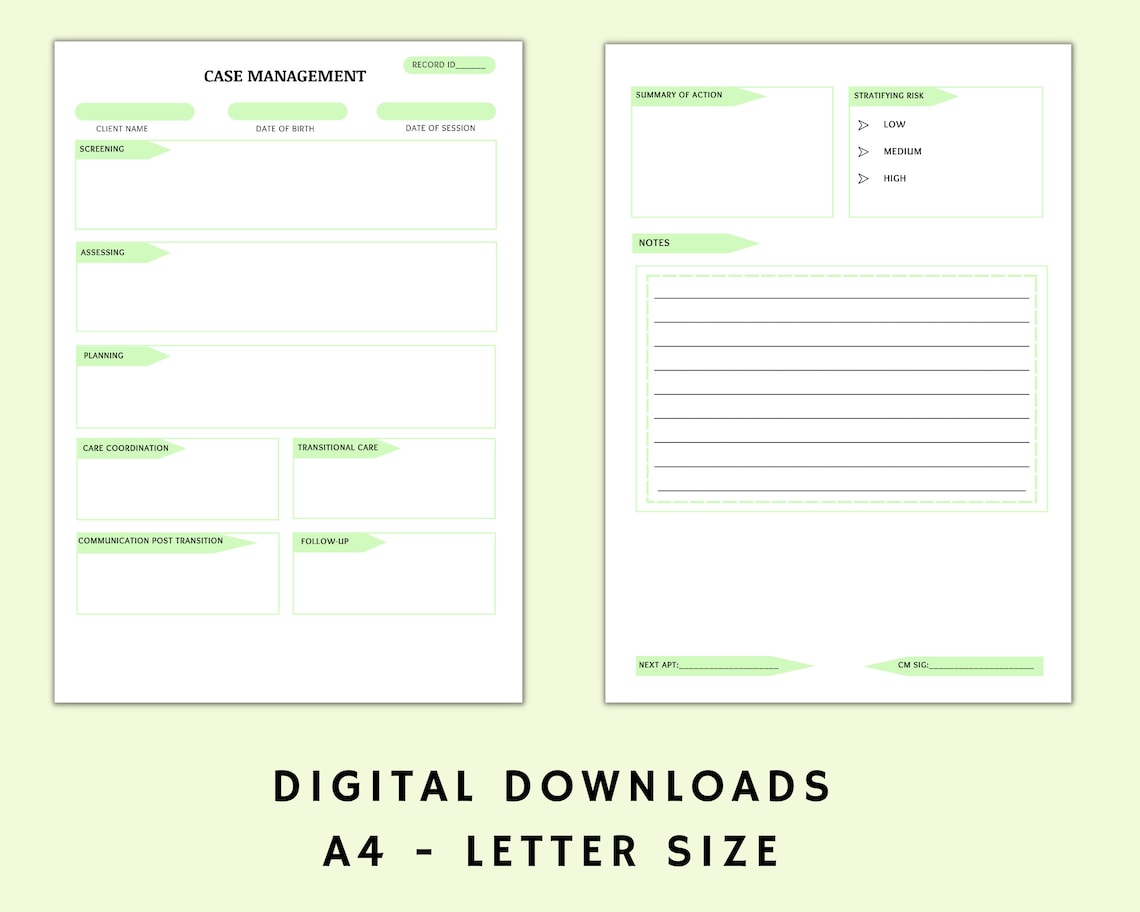 Case Management Form: Client Documentation Template (printable PDF) - Etsy
