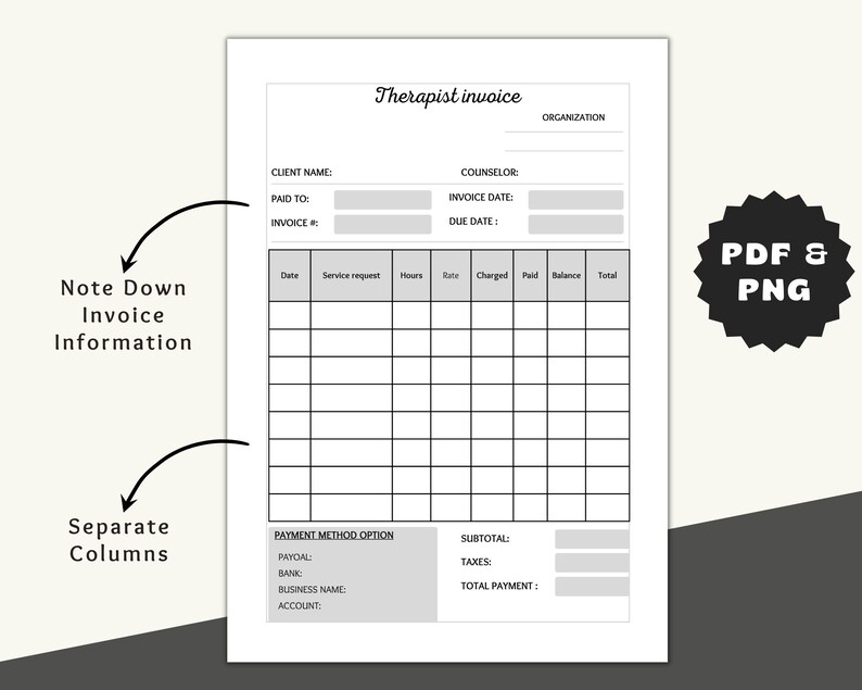 Therapist Invoice (gray), 2024printable Therapy Invoice, Therapist ...