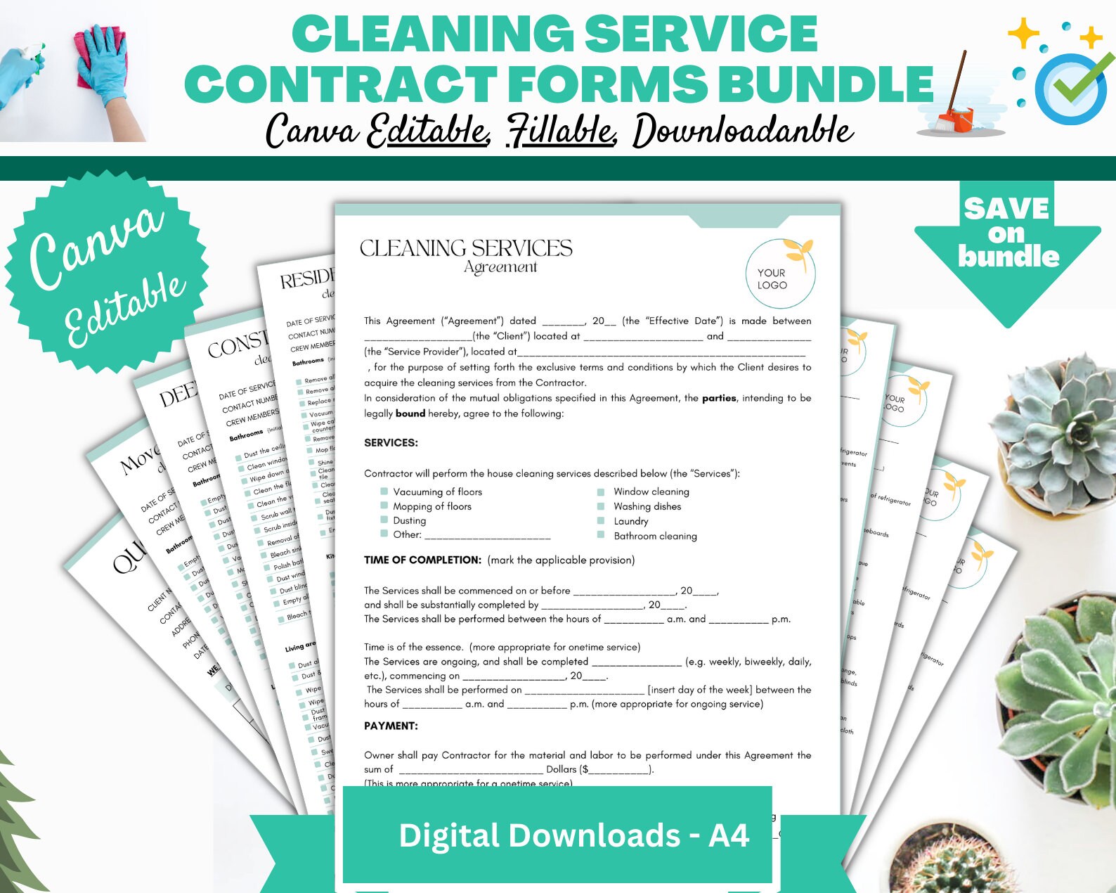Cleaning Services Contract Forms Mega Bundle (canva Editable, Printable) - Etsy