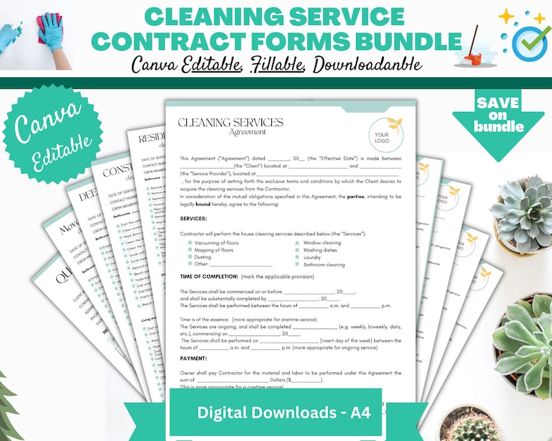 Cleaning Services Contract Forms Mega Bundle Template, Editable With ...