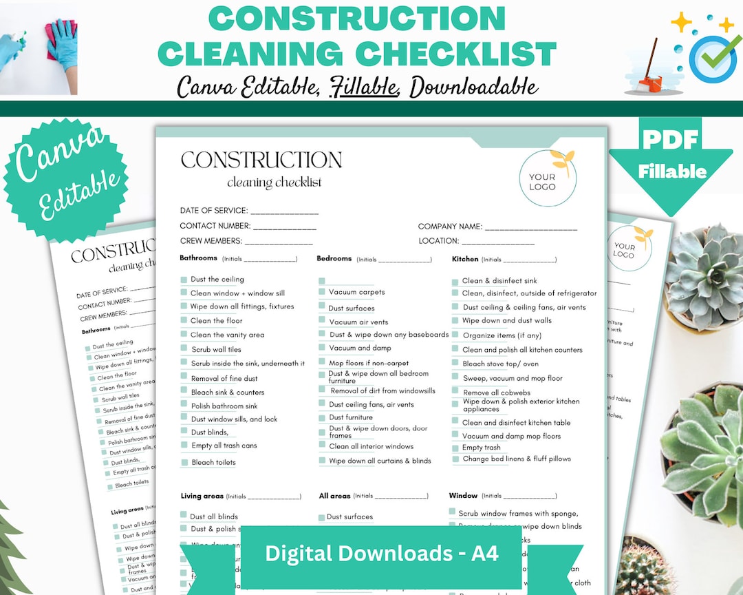 Construction Cleaning Checklist Template, Editable Canva Templates for ...