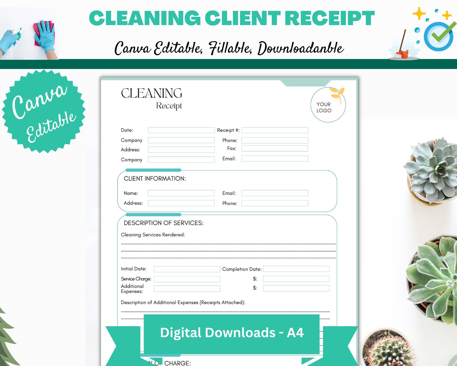 Cleaning Client Receipt Template, Client Receipt Digital Template ...