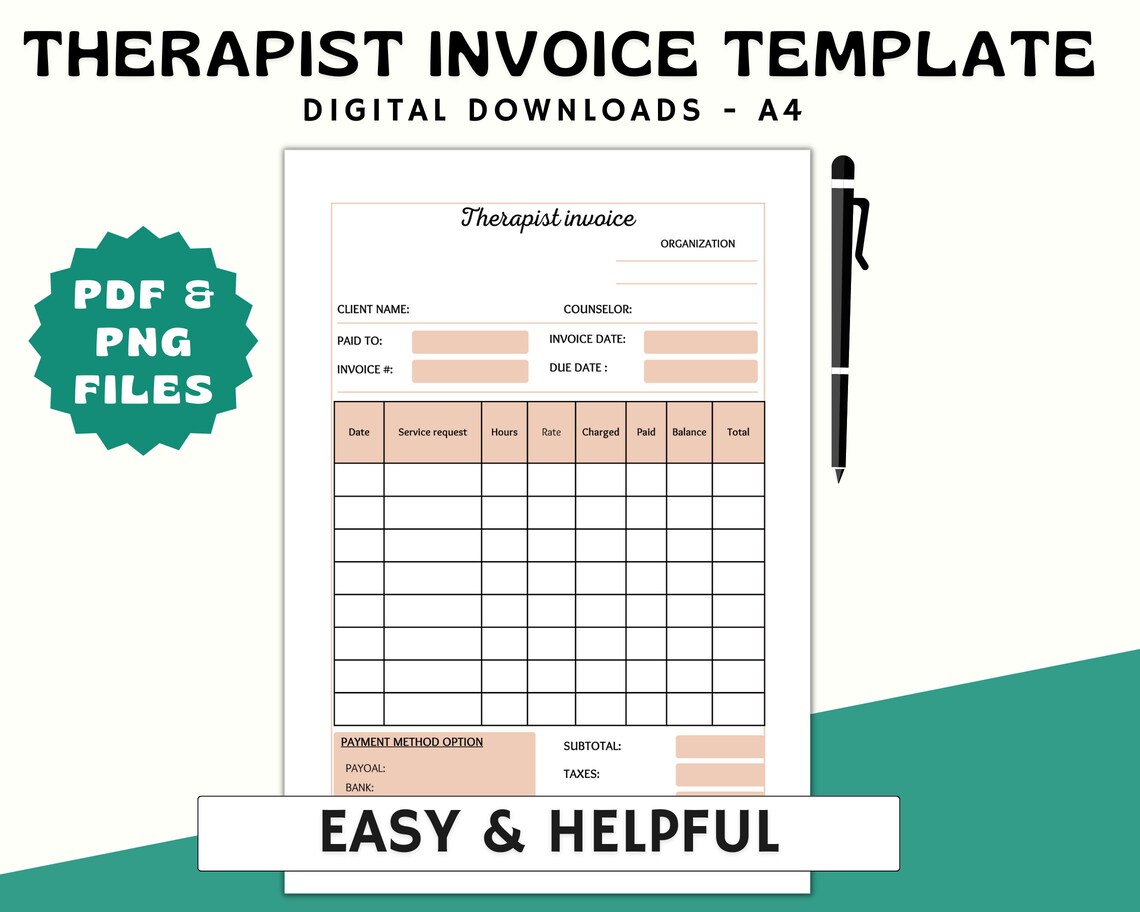 Therapist Invoice Printable Therapy Invoice Therapist - Etsy
