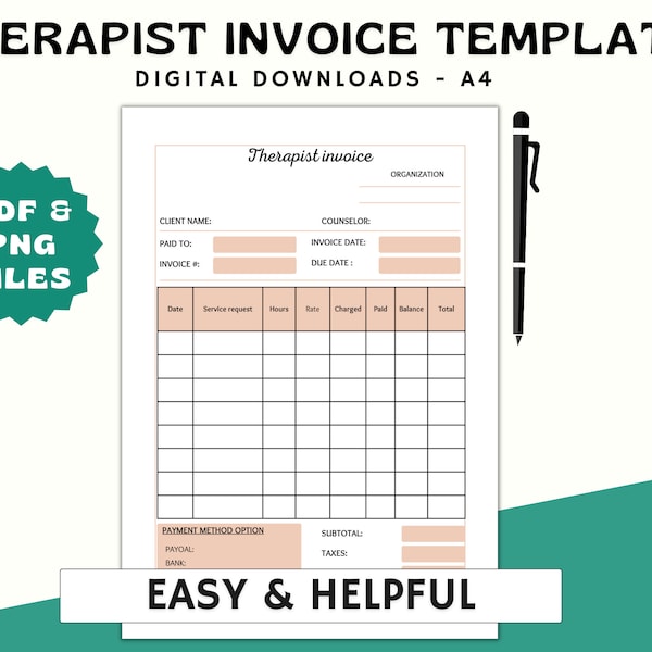Therapist Invoice Template - Etsy