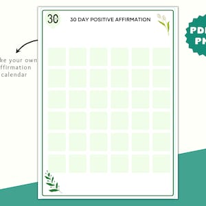 Monthly Positive Affirmation Exercise Sheets, Self Care Challenge, 30 ...