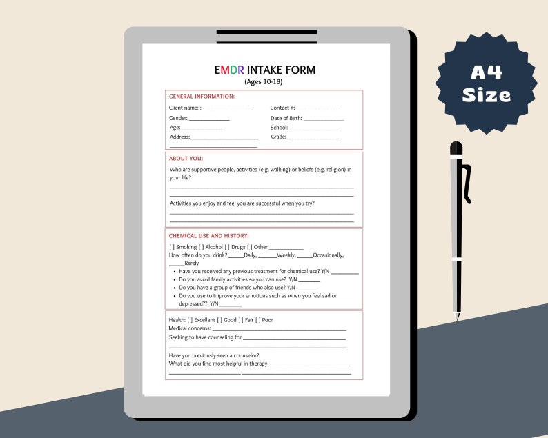 EMDR Client Intake Form (ages 10-18) (printable PDF) - Etsy