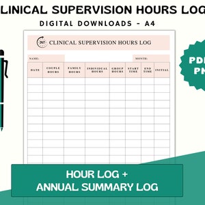 Clinical Supervision Form and Hours Log & Annual Summary, Assessment ...