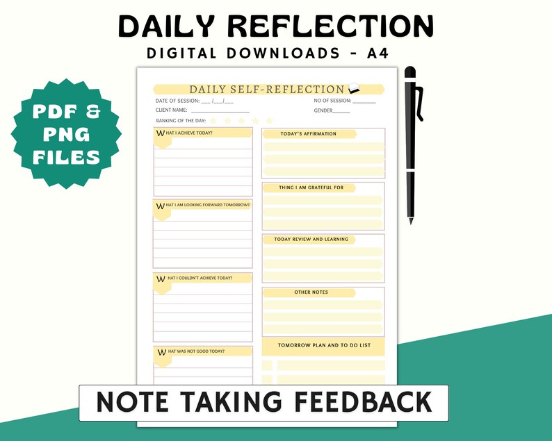 Self-reflection Note, Therapist Paperwork, Psychotherapy Notes ...