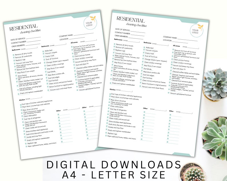 Professional Residential Cleaning Checklist Template, Editable Canva ...