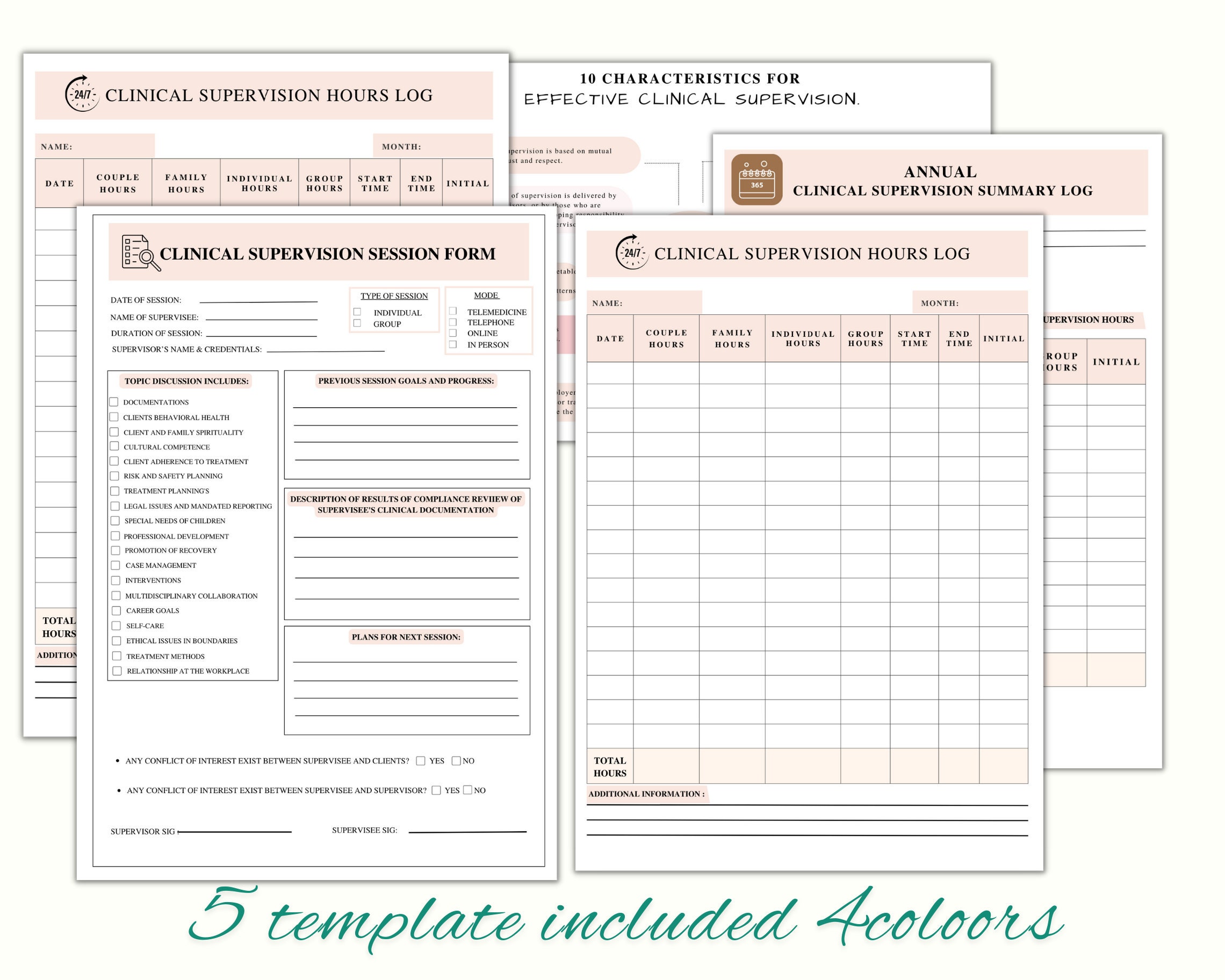 Clinical Supervision Forms Bundle: Summary Log, Session Form (printable ...