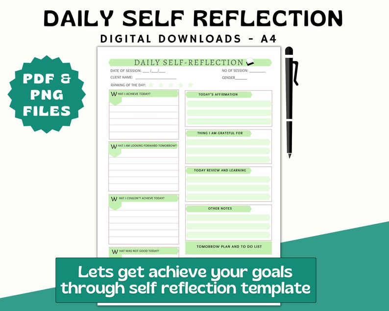 Daily Self Reflection Template, Reflection Daily Journal Notes, Daily ...