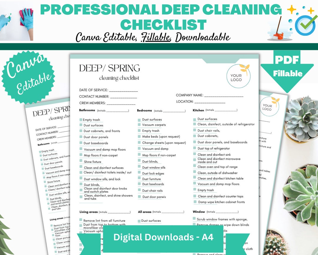 Deep Cleaning Checklist: Editable Canva Template (digital Download) - Etsy