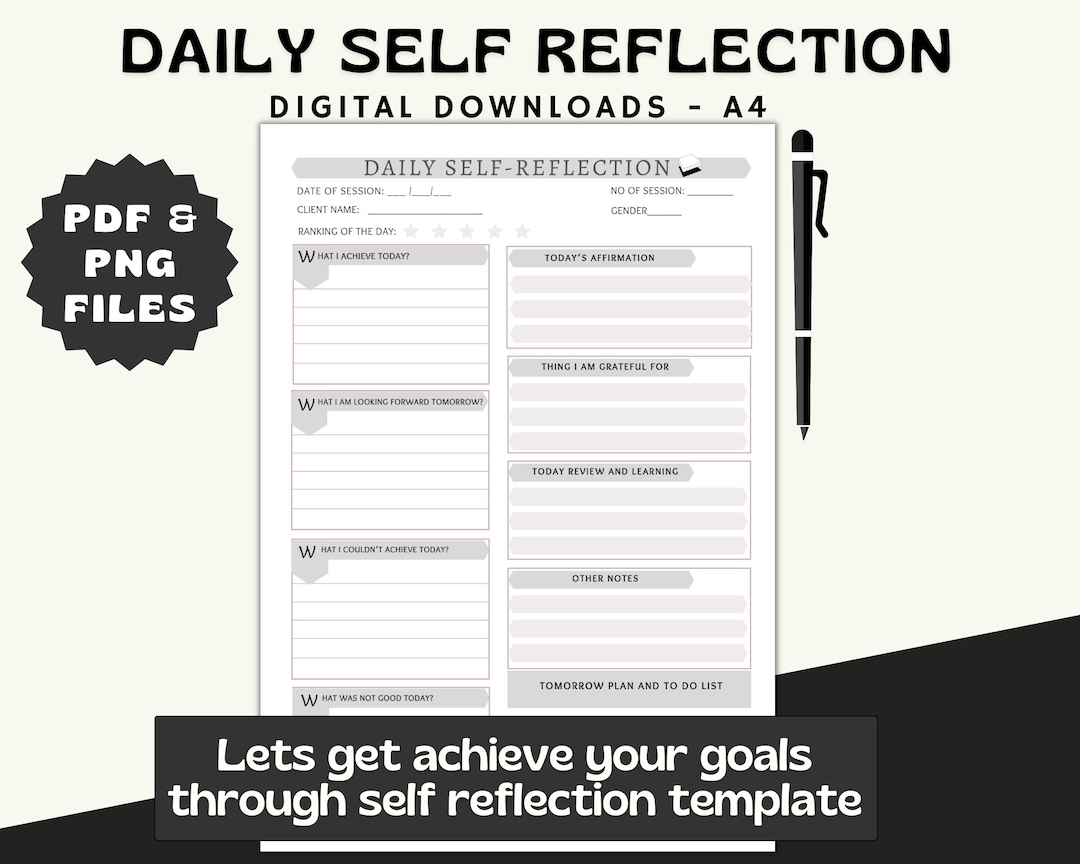 Self Reflection Template, Wellness Planner, Mental Health Printable ...