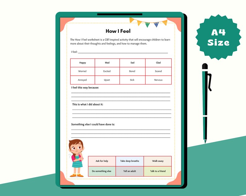CBT Anxiety Relief Worksheet, Kids Cognitive Behaviour Worries Therapy ...