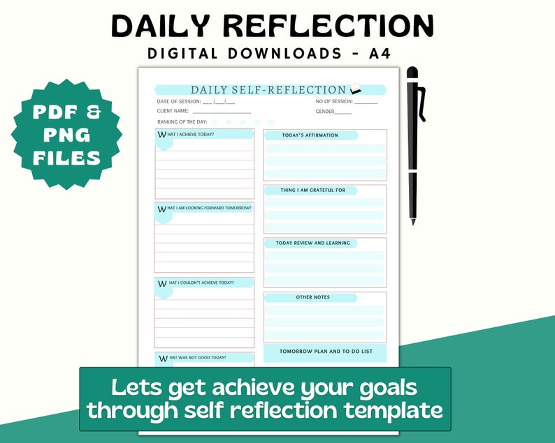 Daily Self-reflection Journal: Printable Goal Tracker (PDF & PNG) - Etsy