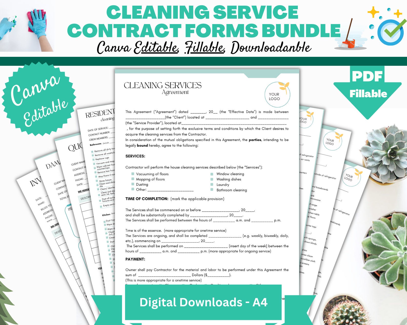 Editable Cleaning Services Contract Form BUNDLE, Pricing Guide, Price ...