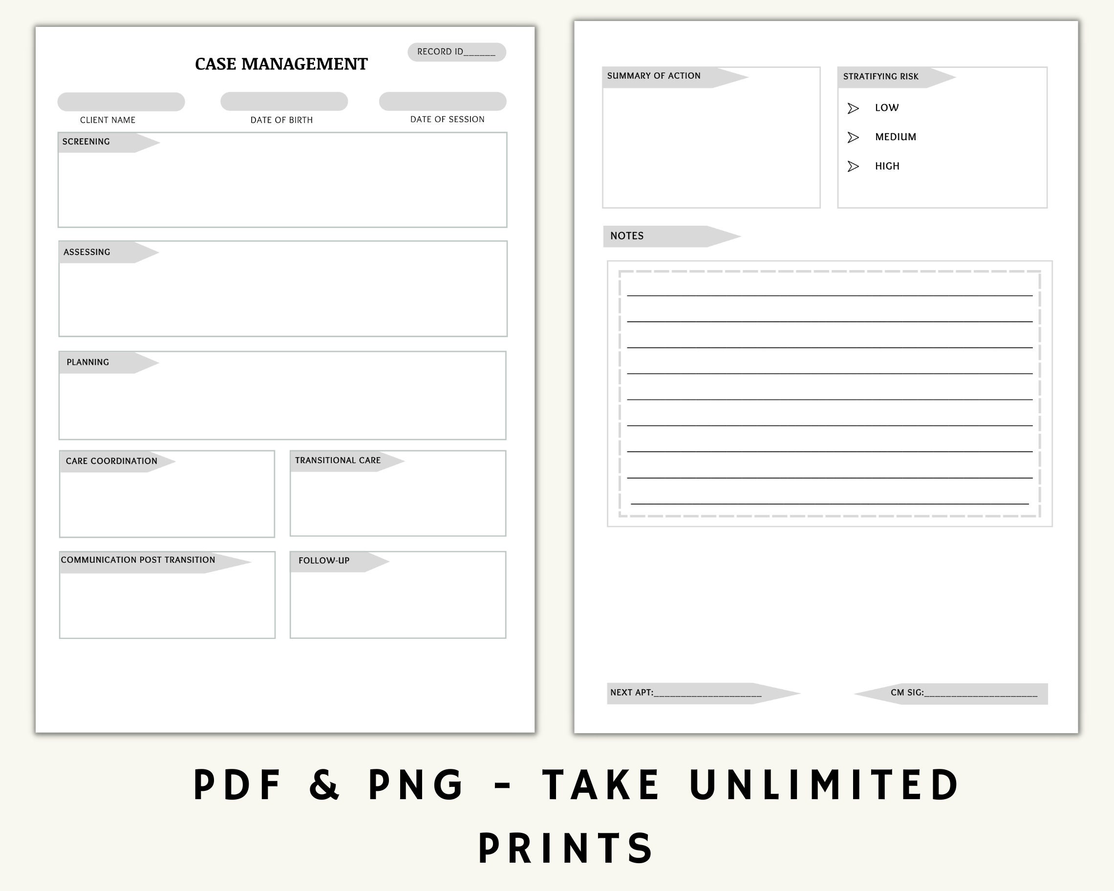 Case Managment (gray), Client Case Identifier Printable Form, Legal ...