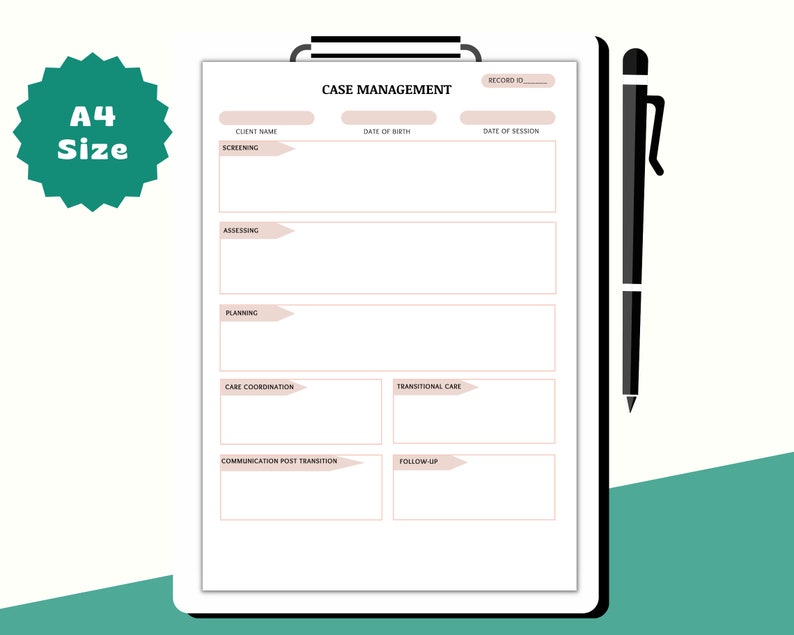 Case Managment (pink), Printable Form, Client Documentation, Case ...