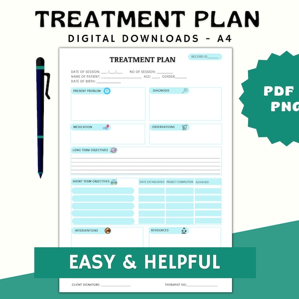 Printable Treatment Plan Mental Health - Etsy