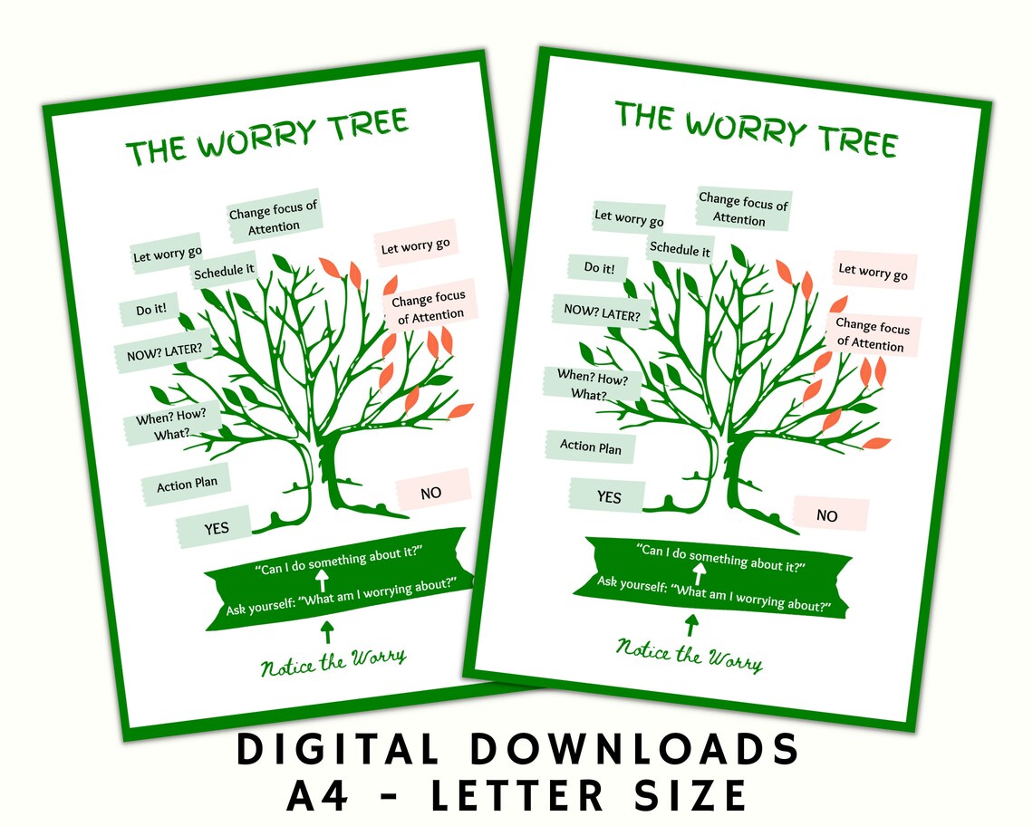 Therapy Worksheet Worry Tree, Self Health Care, Therapy Planner, Stress ...