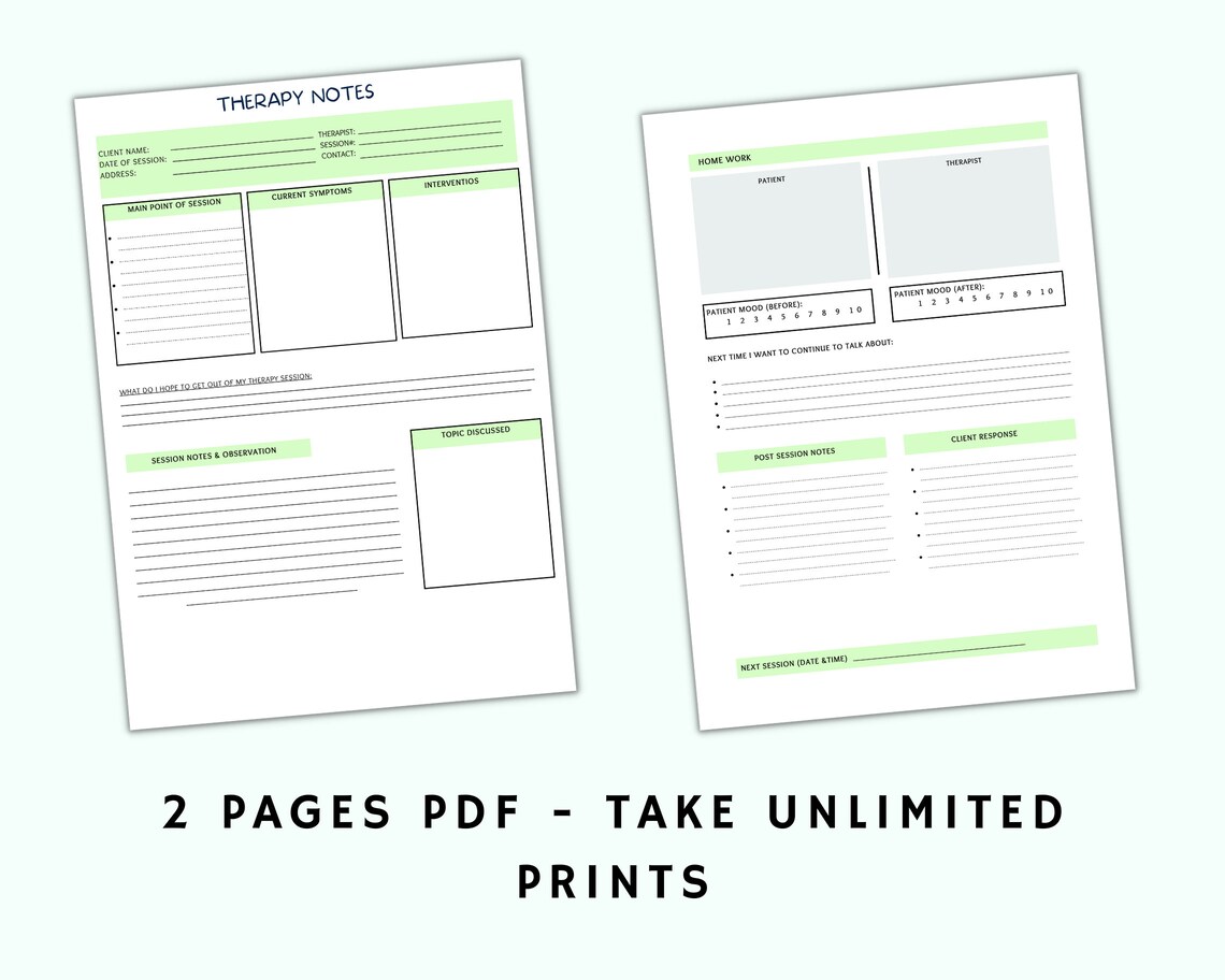 Therapist Notes Sheets, Therapist Worksheet, Therapist Note Template ...