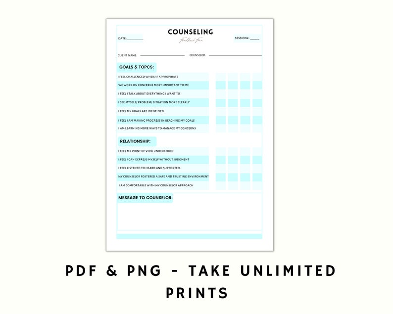 Counseling Feedback Form (blue), Counseling Review Form, Client ...