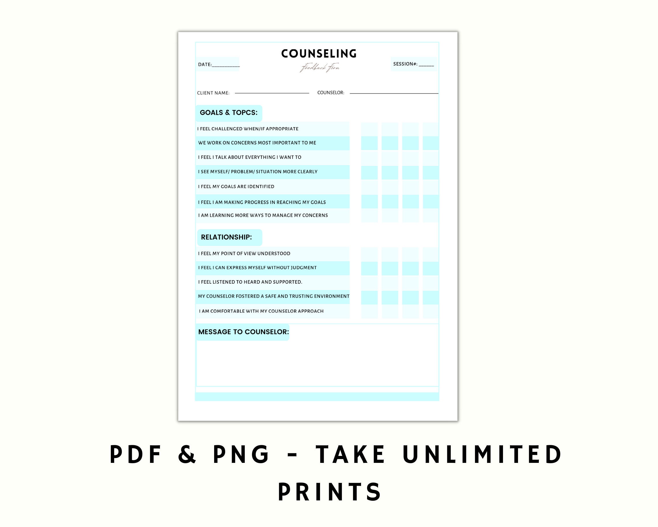 Counseling Feedback Form (blue), Counseling Review Form, Client ...