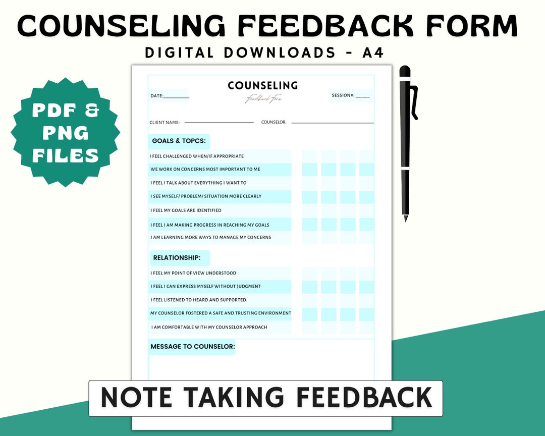Counseling Feedback Form (blue), Counseling Review Form, Client ...