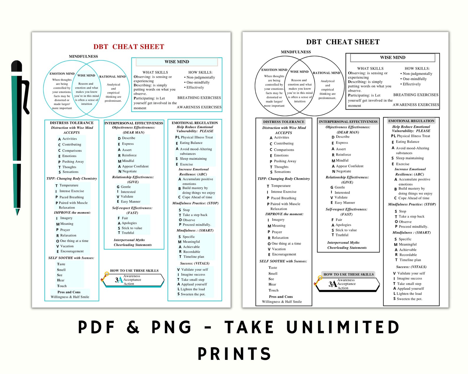 DBT Wise Mind Cheat Sheet, DBT Coping Skills Printable, Dialectical ...