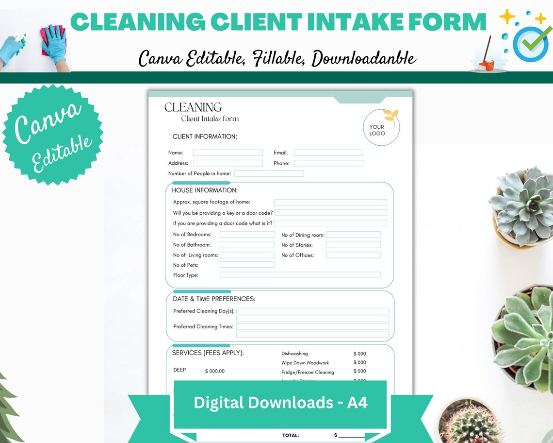 Cleaning Client Intake Form Template: Editable Canva Design (digital ...