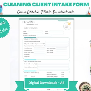 Cleaning Client Intake Form Template: Editable Canva Design (digital ...