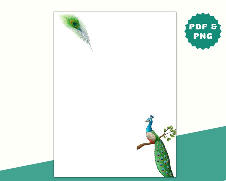 Printable Stationery Writing Letterhead, Printable Green Peacock ...