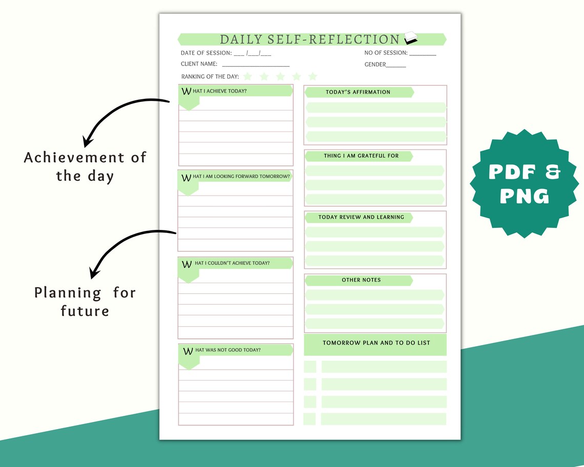 Daily Self Reflection Template, Reflection Daily Journal Notes, Daily ...