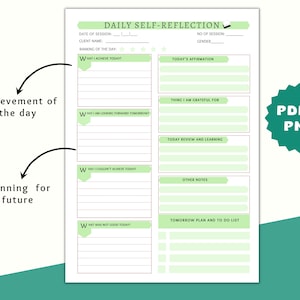Daily Self Reflection Template, Reflection Daily Journal Notes, Daily ...