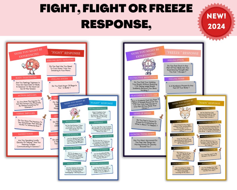 Fight Flight Freeze Fawn Trauma Responses Worksheets (PDF) - Etsy