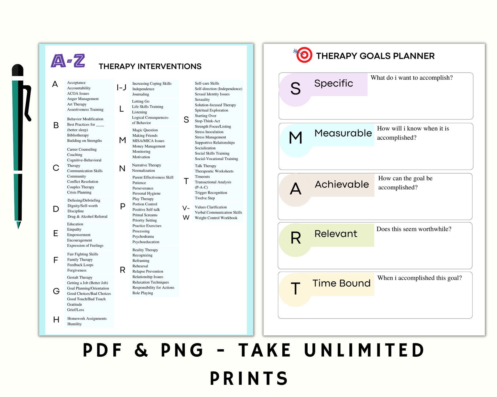 Therapy Goals Planner: Printable Worksheet for Selfcare & Clients (PDF ...