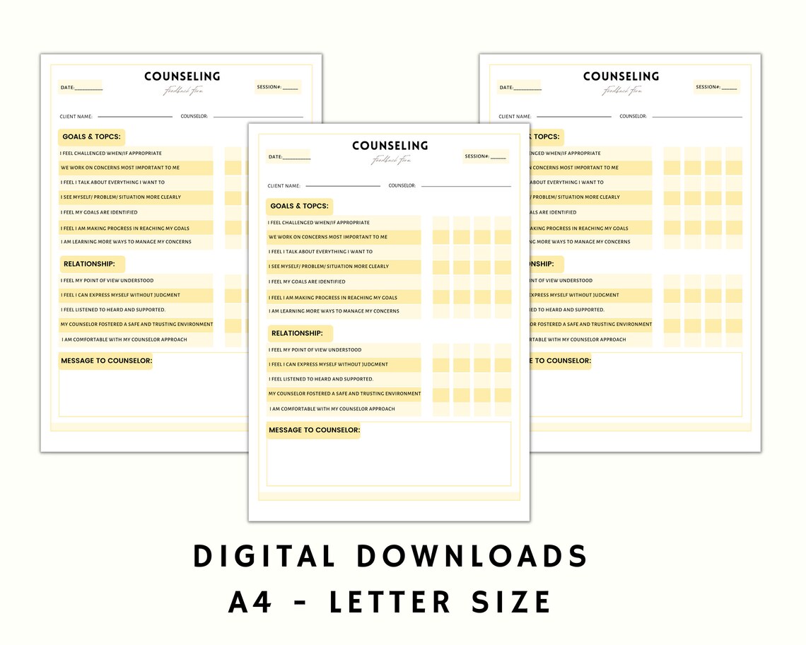 Counseling Feedback Form yellow, Counseling Review Form, Client ...