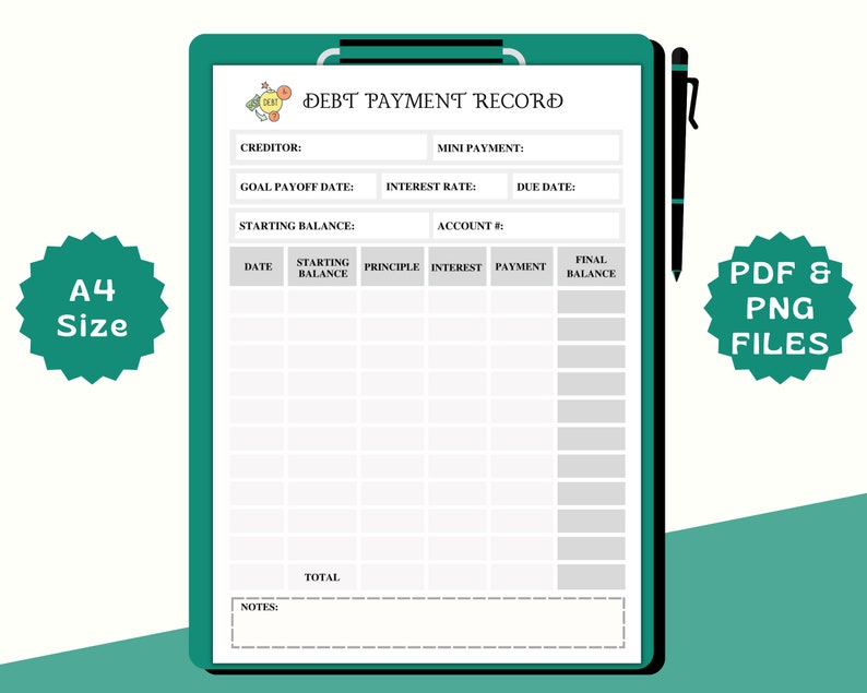 DEBT Payoff Tracker Templates (bundle), Payment Record Template, Debt ...