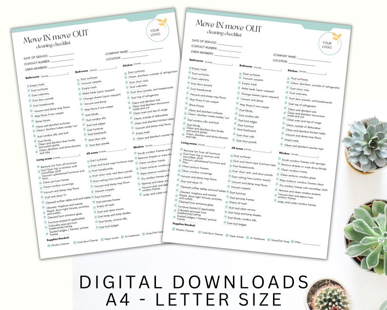 Move in Move Out Cleaning Checklist Template, Housekeepers & Maids ...