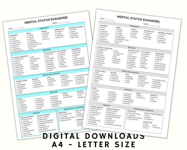 Mental Status Exam Template: MSE Report Worksheet (PDF & PNG) - Etsy