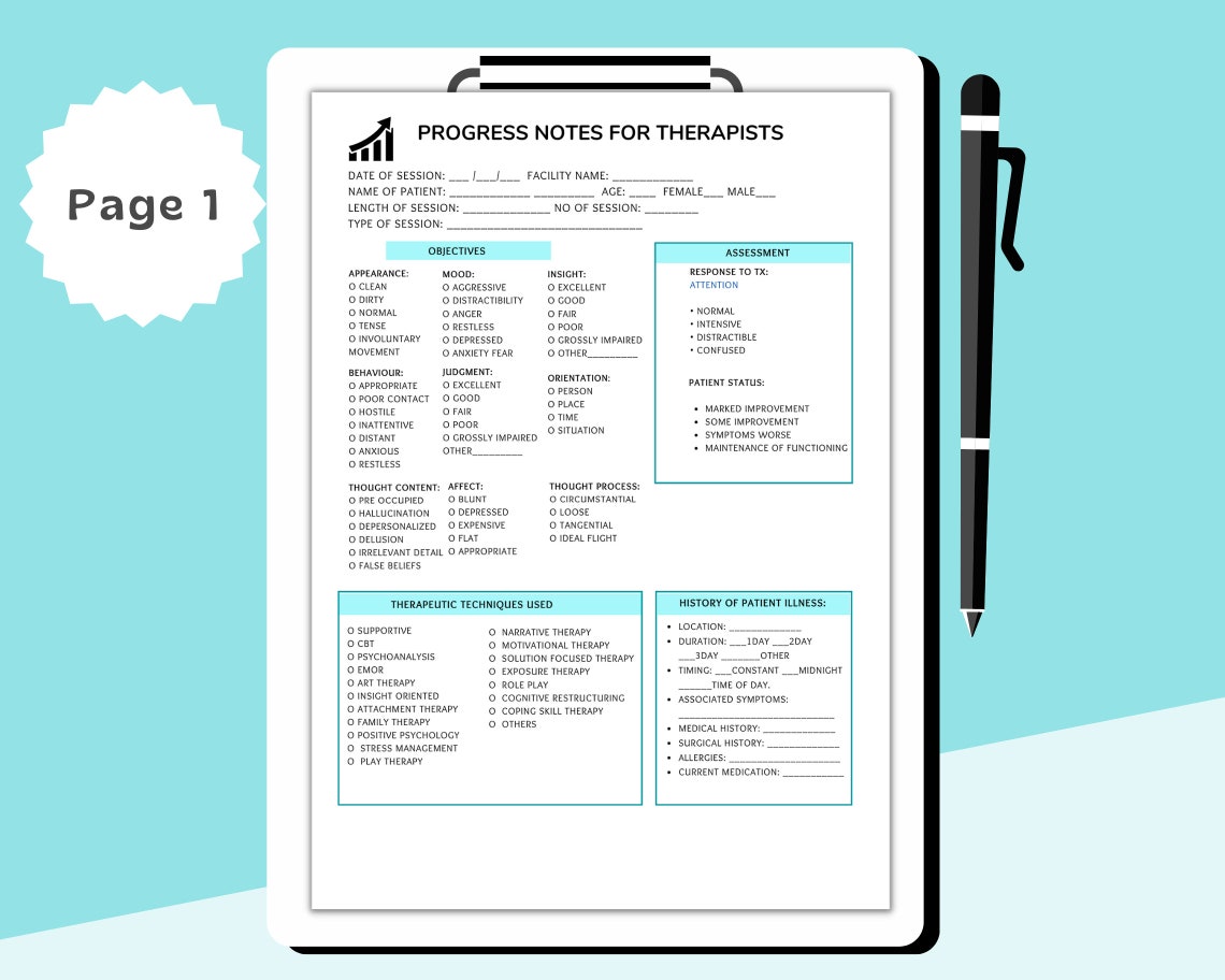 Therapist Progress Notes Template: Client Therapy Tool (printable PDF ...