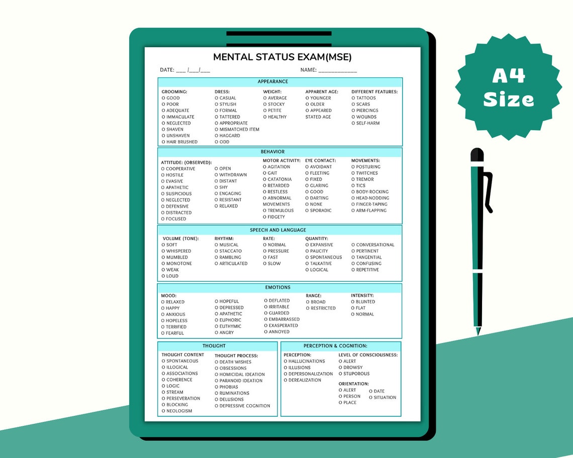 Mental Status Exam (MSE) Cheat Sheet - Therapy & Counseling Forms ...