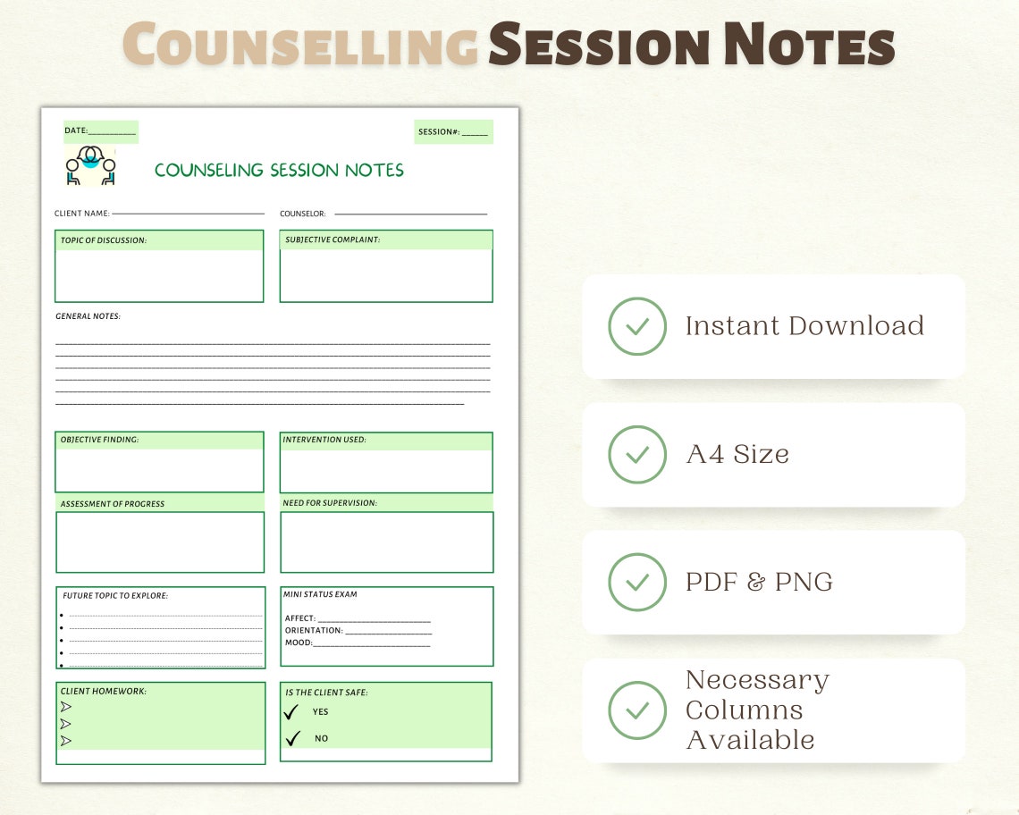 Counseling Session Notes Printable light Green Client - Etsy