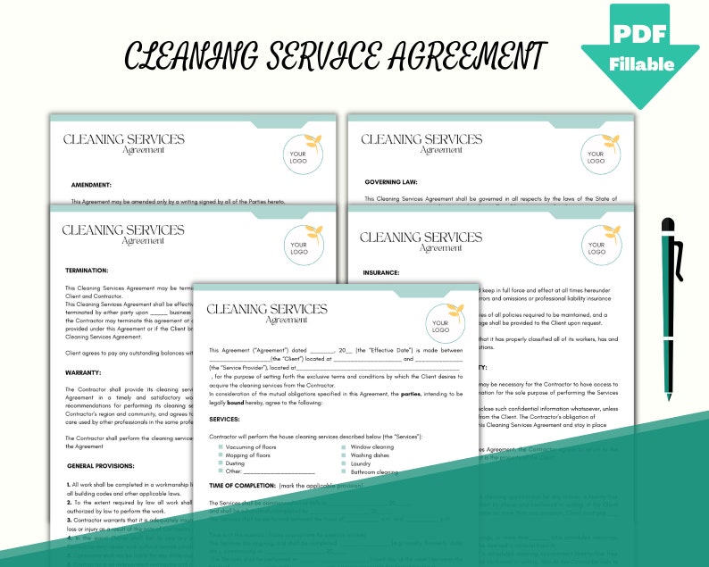 Cleaning Services Contract Forms Mega Bundle Template, Editable With ...