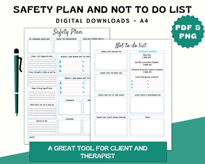 Safety Plan and Not to Do List, Not to Do Checklist, Instant Download ...