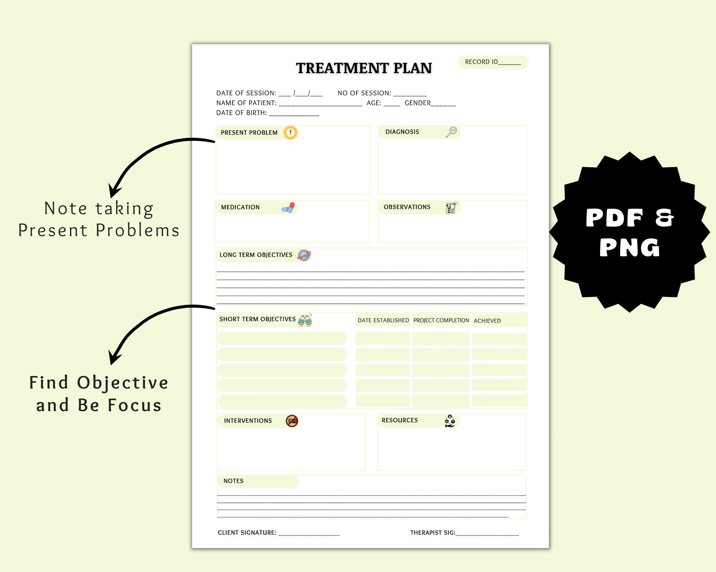 Printable Treatment Plan Template: Social Worker Client Documentation ...