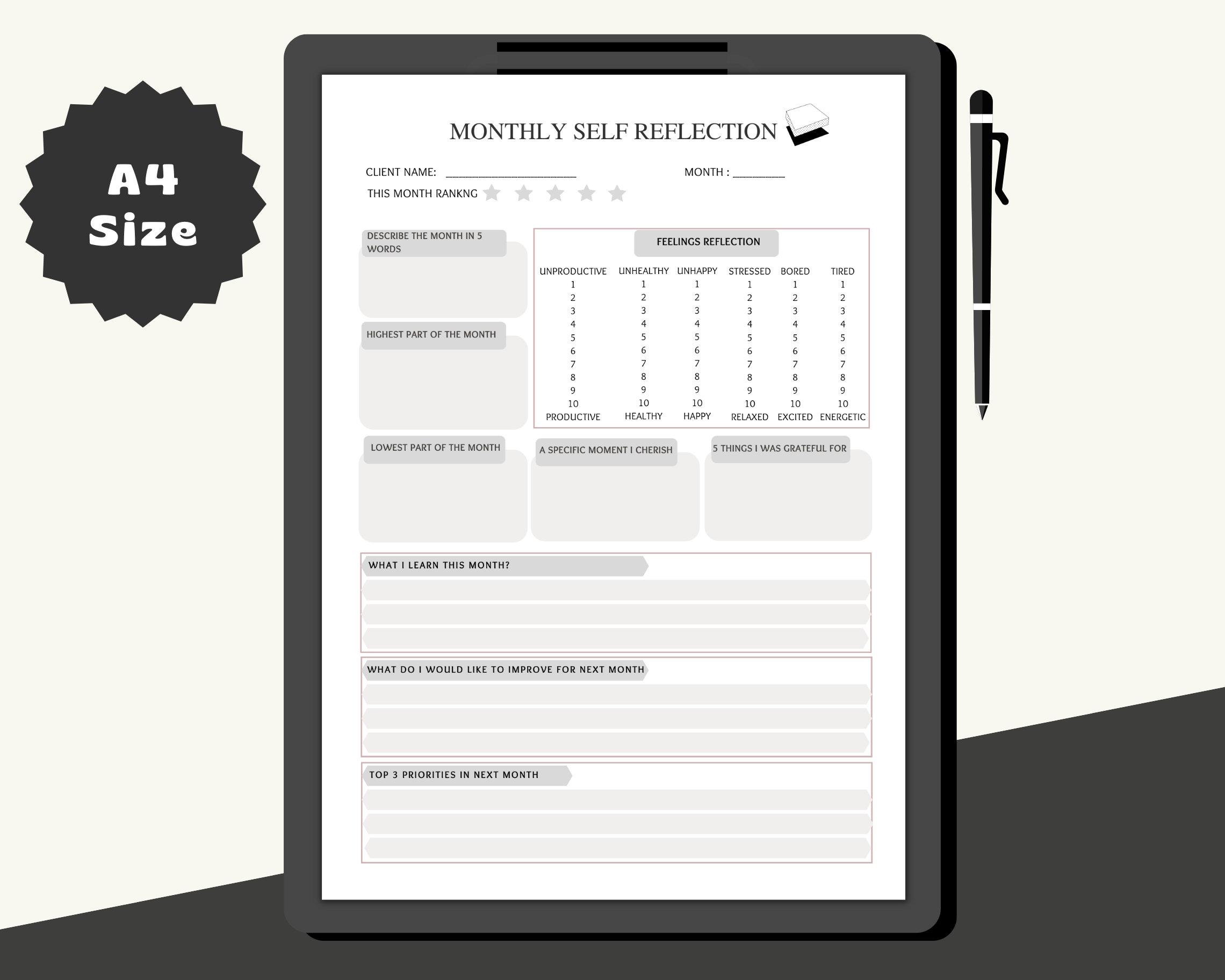 Monthly Self-reflection Planner: Personal Growth, Self-care (digital ...
