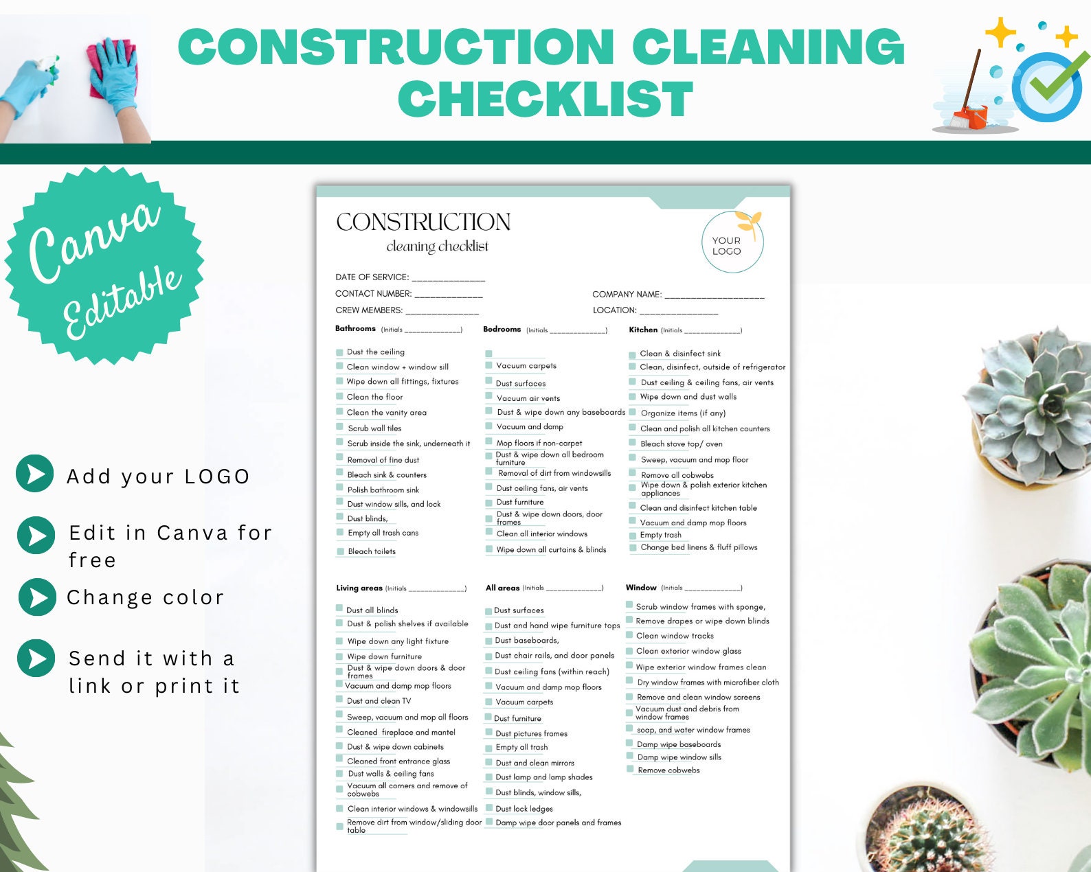 Construction Cleaning Checklist Template, Editable Canva Templates for ...
