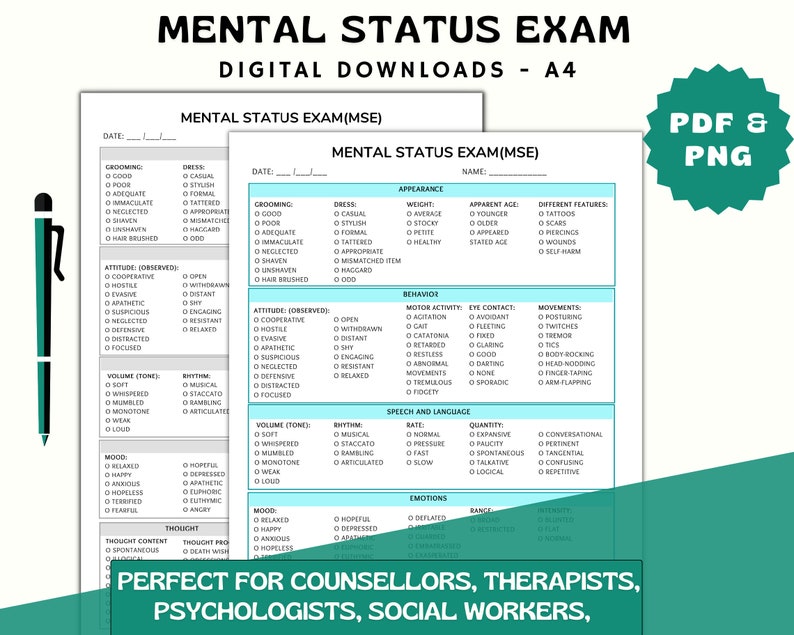 Mental Status Exam Template: MSE Report Worksheet (PDF & PNG) - Etsy