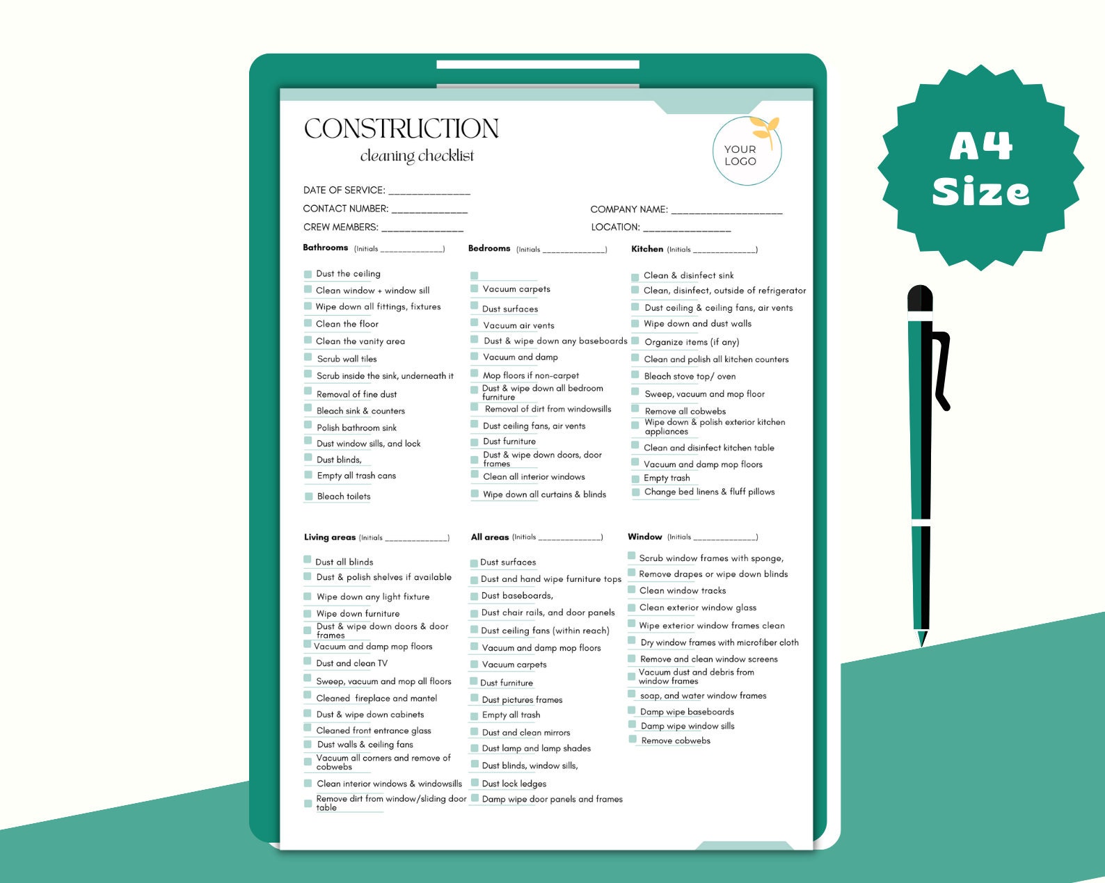 Construction Cleaning Checklist Template Editable Canva Templates For 3355